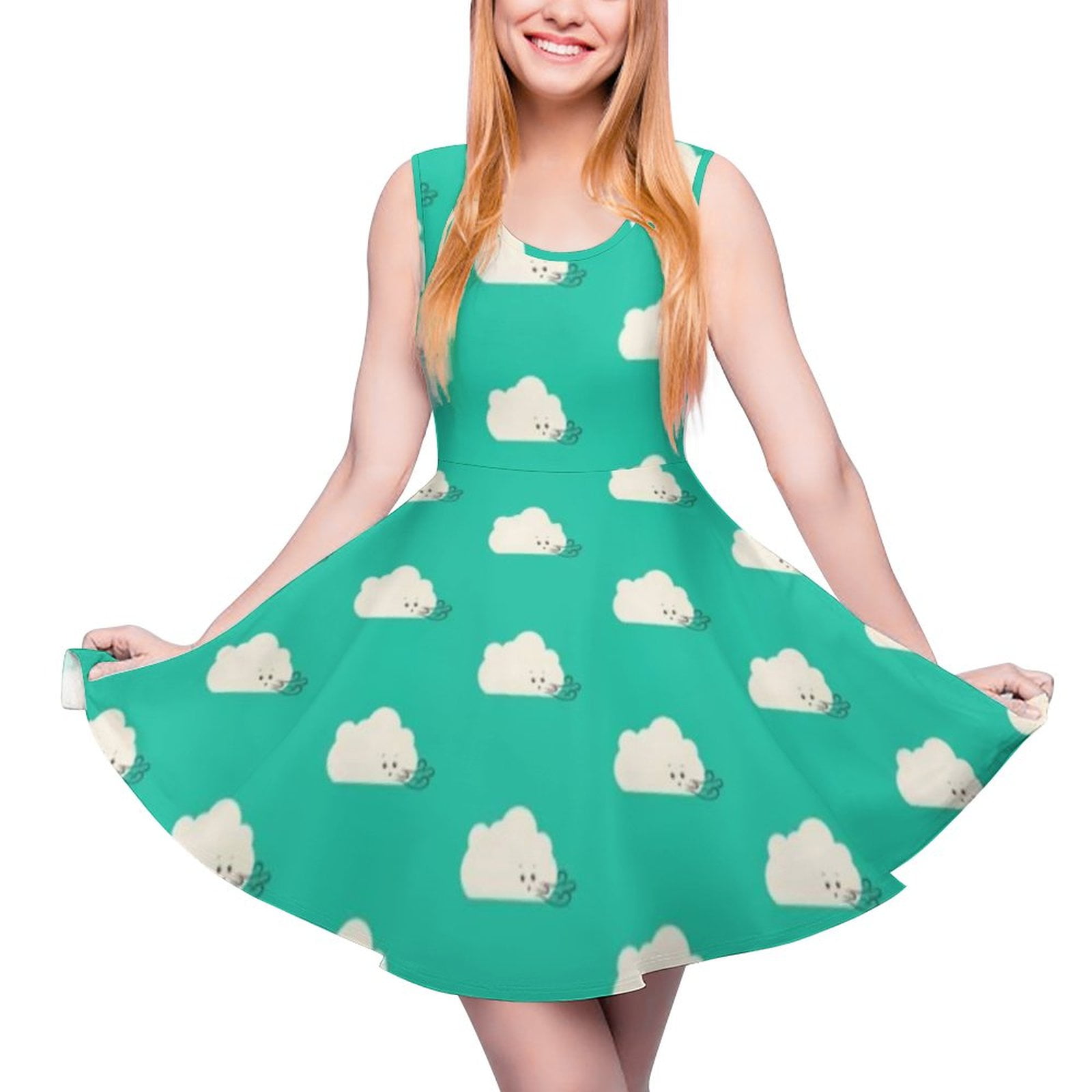 Cartoon Cloud Dress Sleeveless Cloudy Blue Sky Dresses Spring Women Oversized Night Club Printed ...