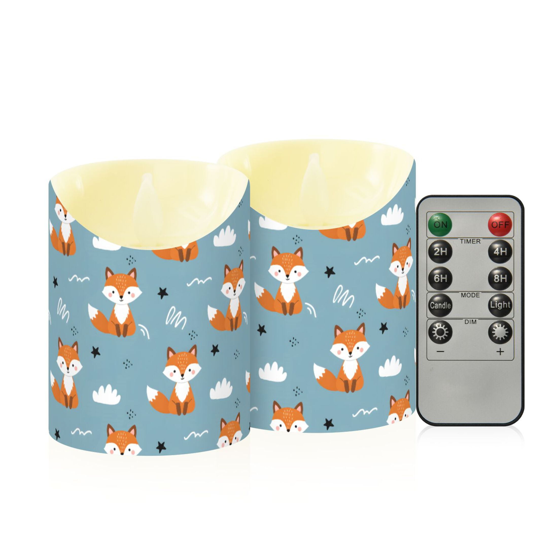 Cartoon Cloud Fox Pattern Flameless Candles 2 PCS with Remote Realistic ...