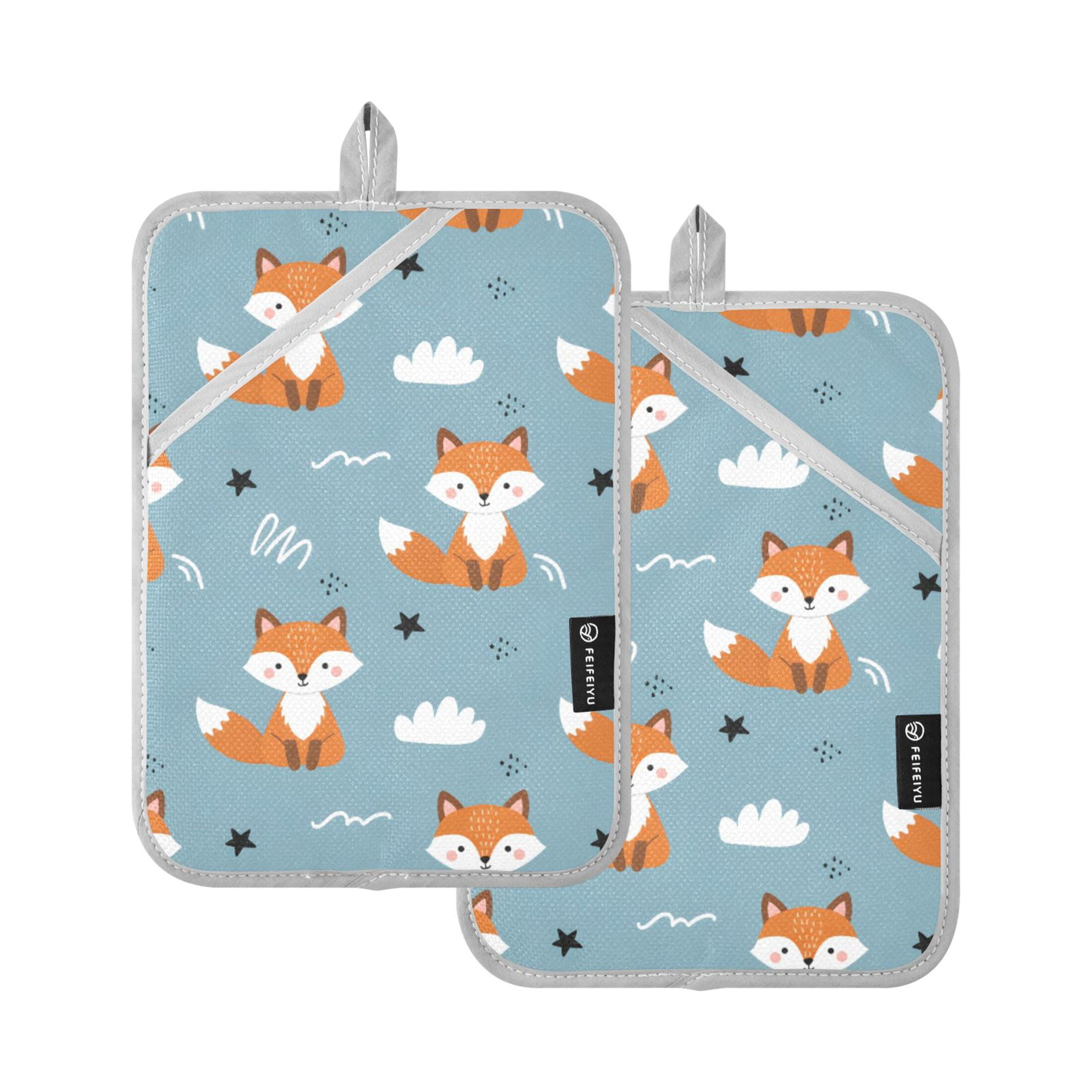 Cartoon Cloud Fox Pattern Pot Holder Set 2 Piece Non-Slip Oven Hot Pads ...