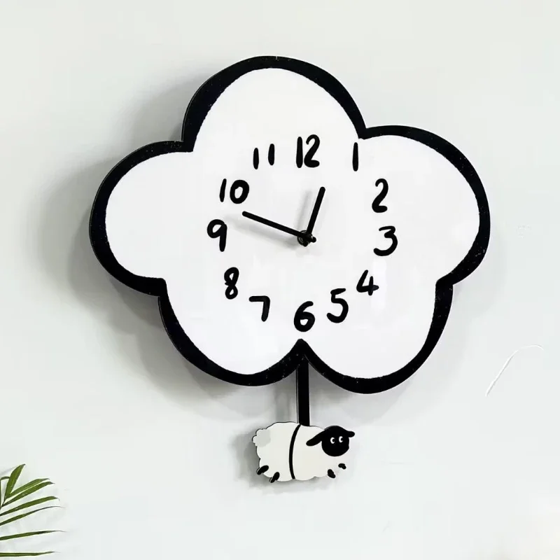 Cartoon Cloud Lamb Shaped Silent Wall Clock Living Room Children's ...