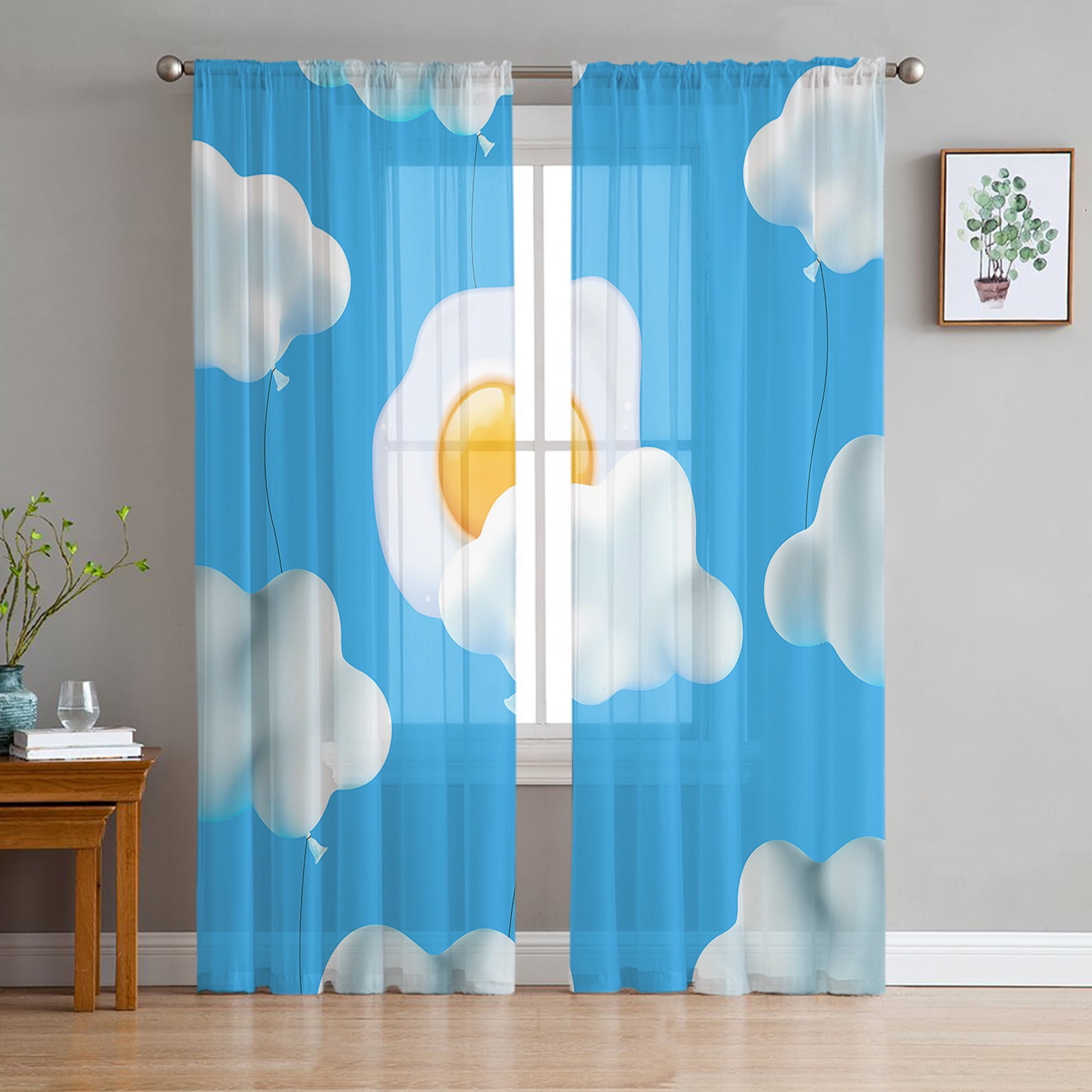 Cartoon Clouds And Stars Sheer Curtain for Living Room Bedroom Voile ...