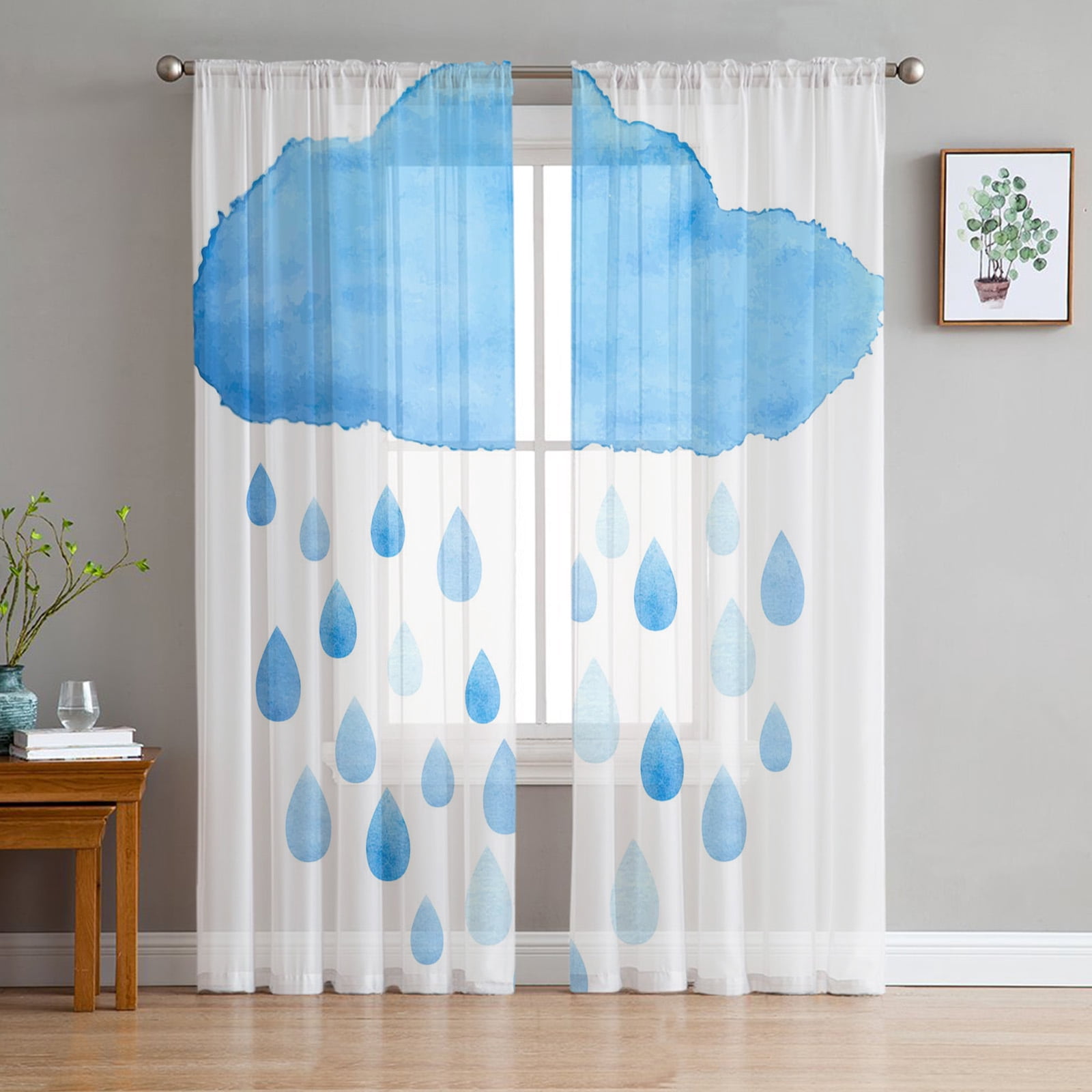 Cartoon Clouds And Stars Sheer Curtain for Living Room Bedroom Voile ...