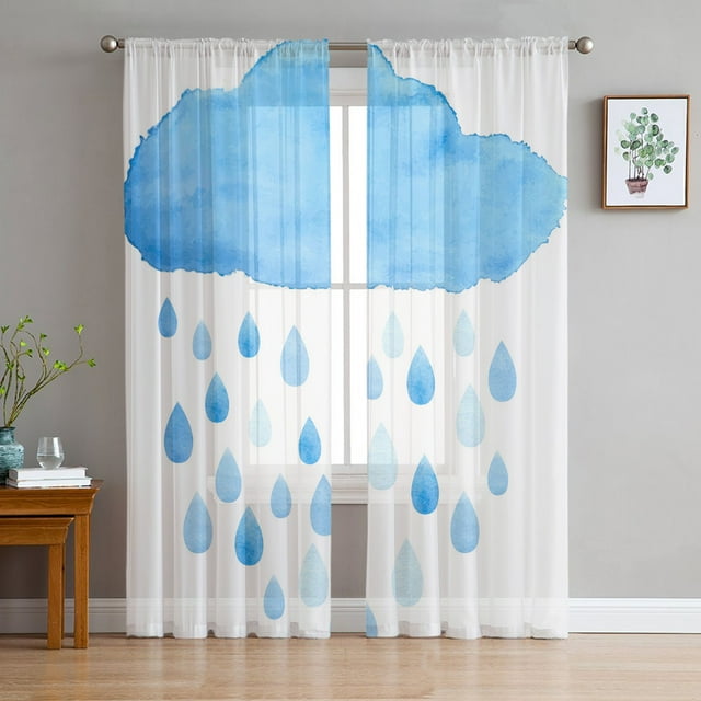 Cartoon Clouds And Stars Sheer Curtain for Living Room Bedroom Voile ...