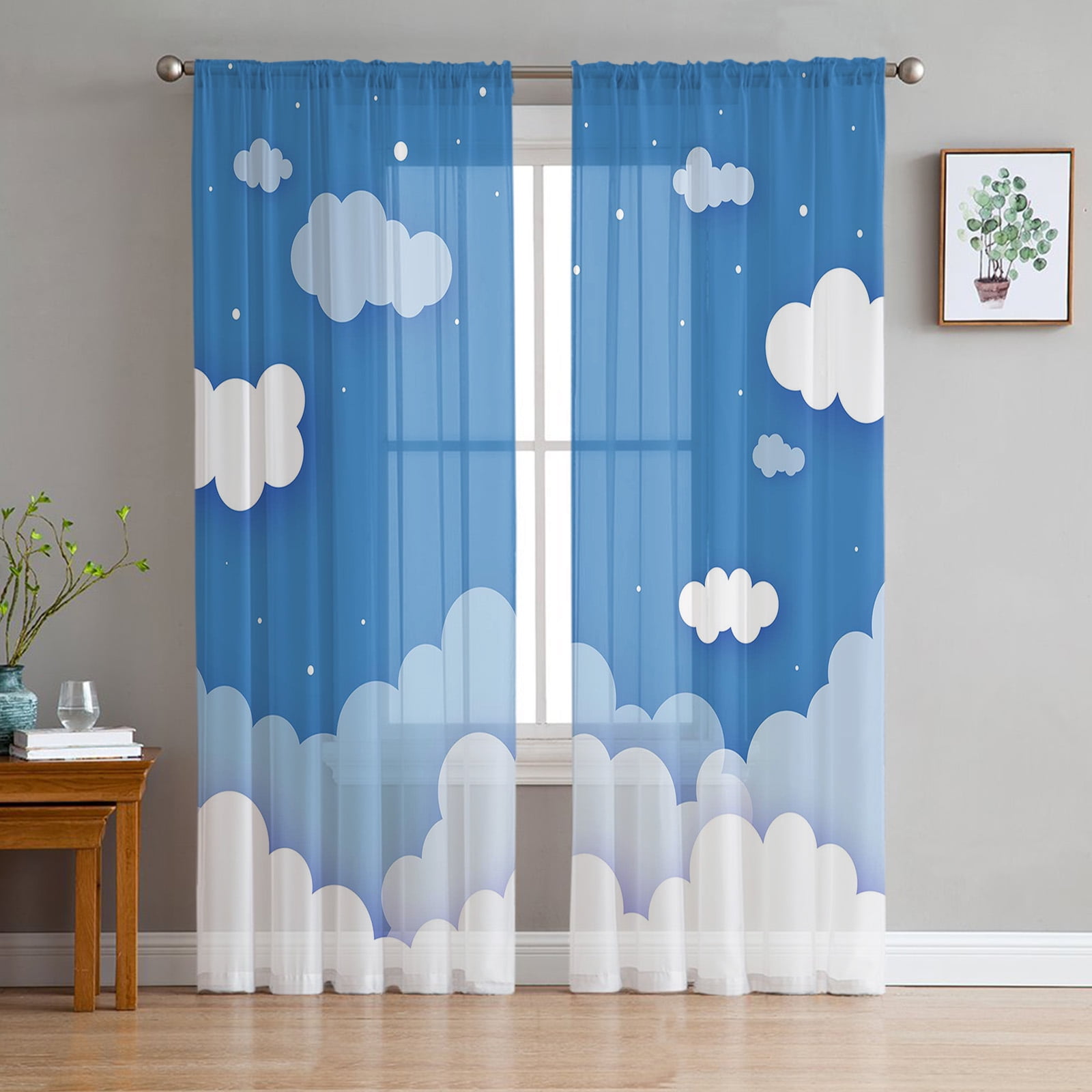 Cartoon Clouds And Stars Sheer Curtain for Living Room Bedroom Voile ...
