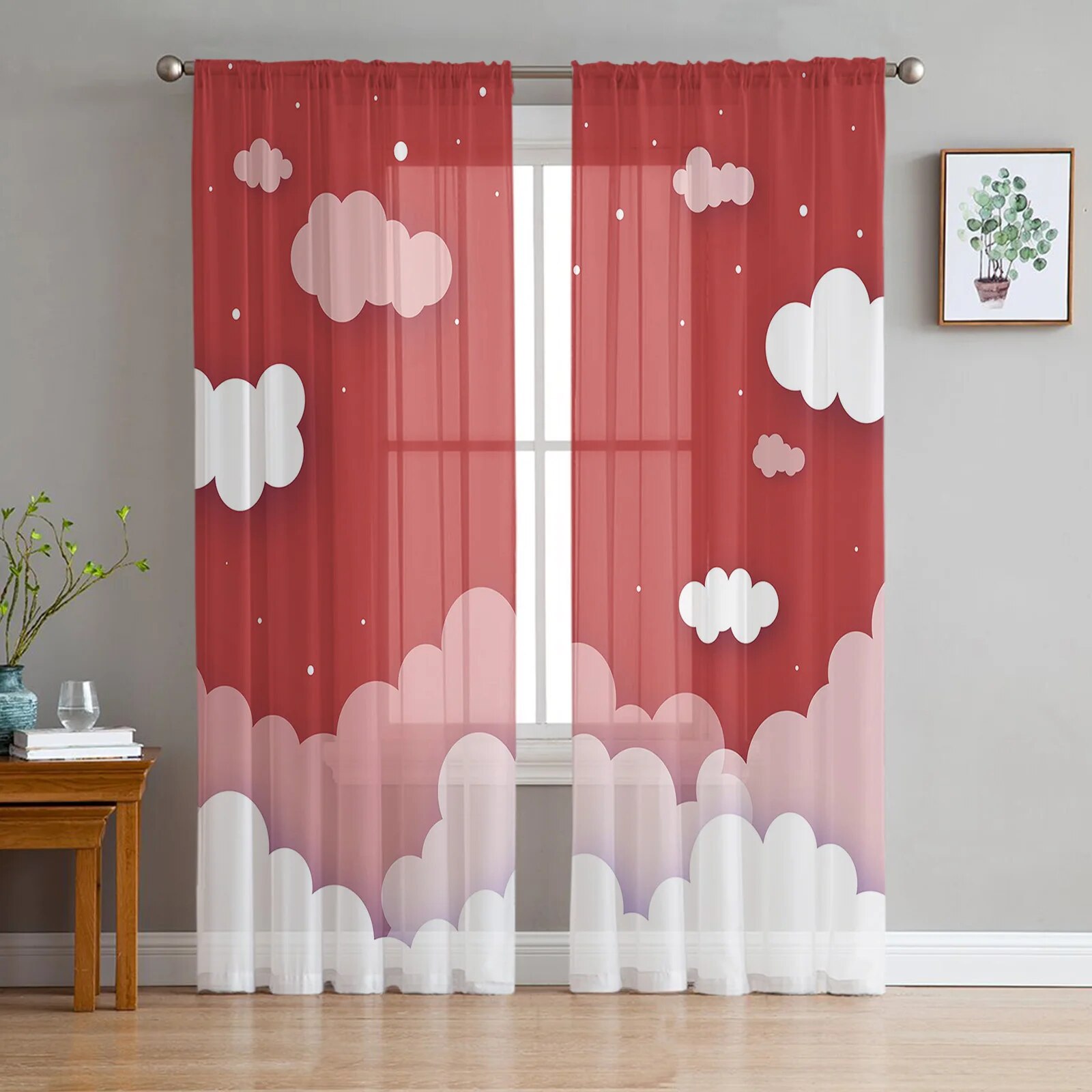 Cartoon Clouds And Stars Sheer Curtains Window Curtains for Living Room ...