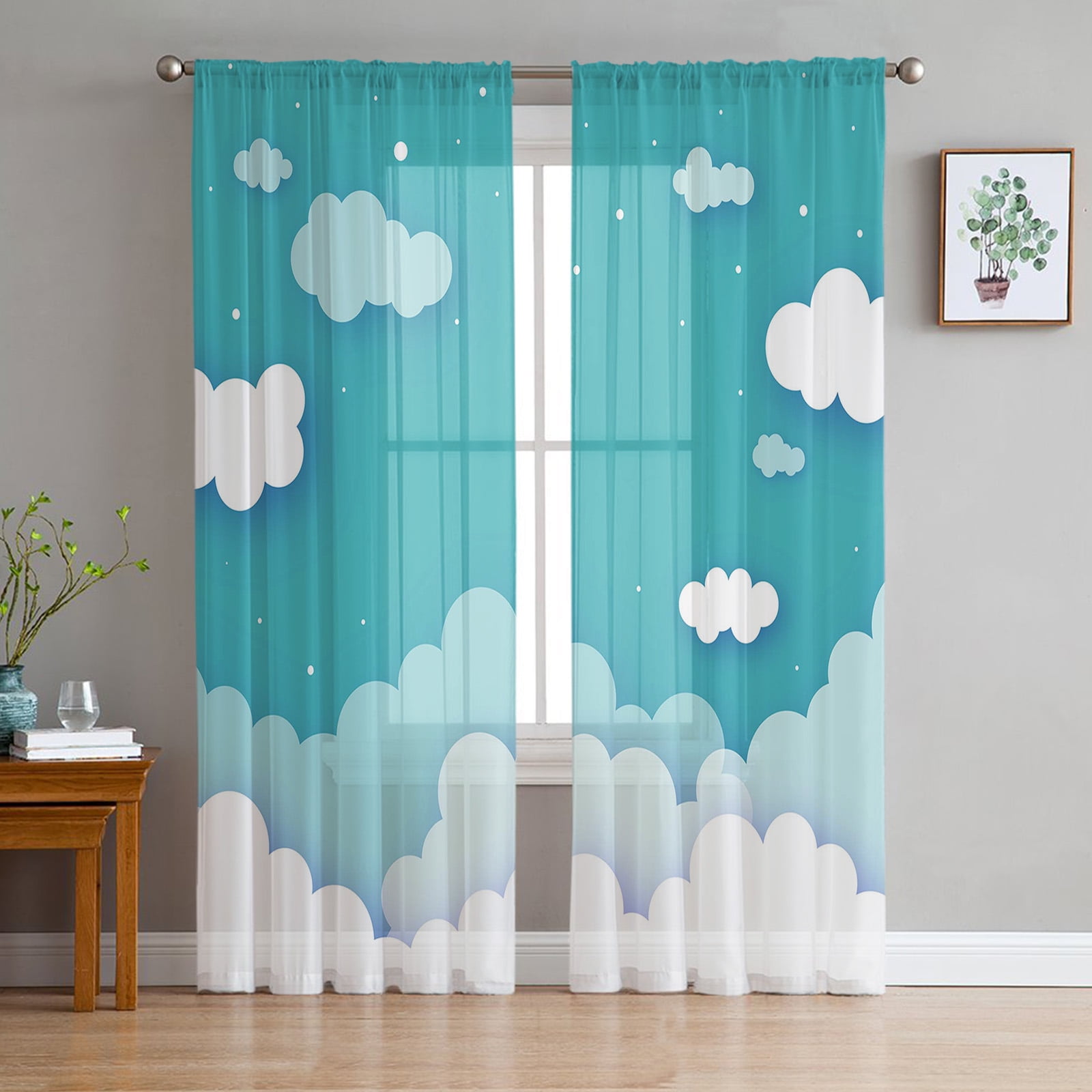 Cartoon Clouds And Stars Sheer Curtains Window Curtains for Living Room ...