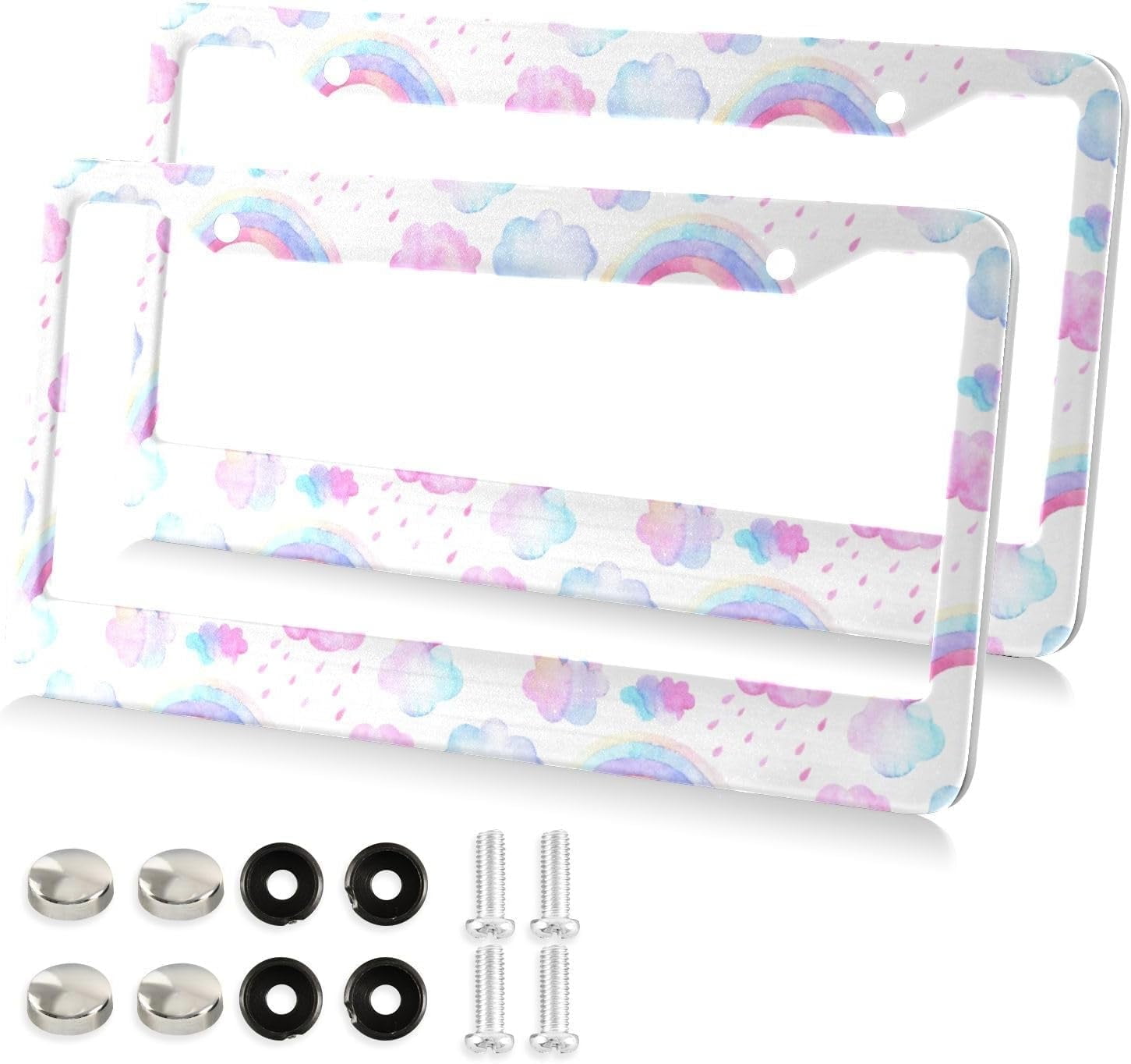 Cartoon Clouds License Plate Frame - 2 Pack Universal Stainless Steel ...