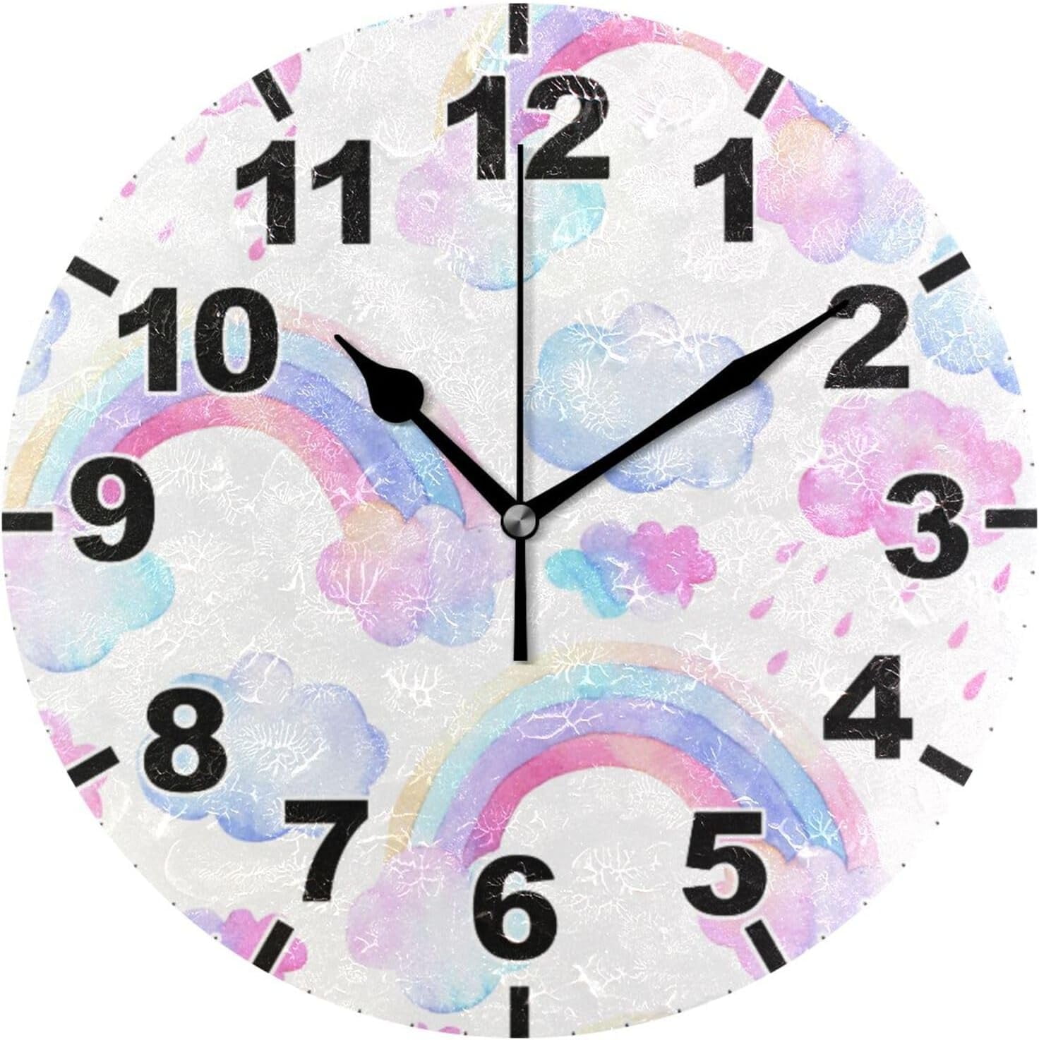 Cartoon Clouds Round Wall Clock, Battery Operated Silent Non Ticking ...