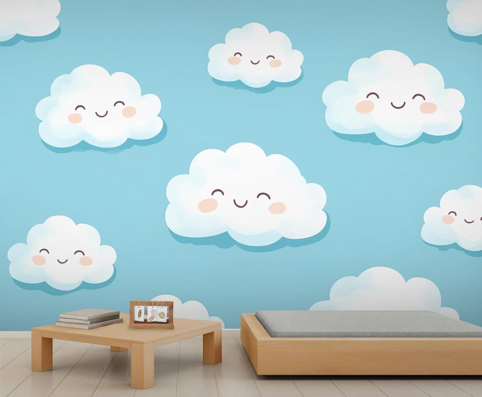 Cartoon Clouds Wall Mural Nursery - Smiling Clouds Wall Murals, Light ...