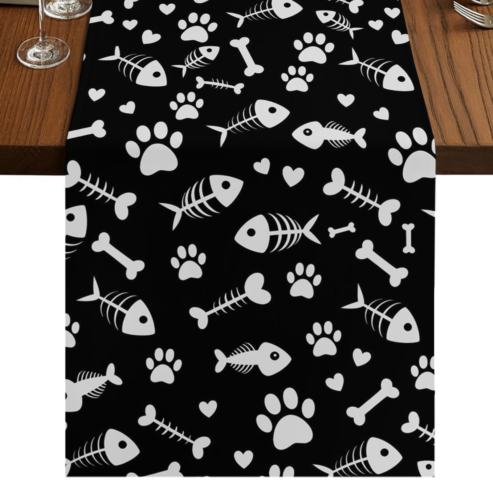 Cartoon Coastal Burlap Cotton Table Runner 13x90 Inches Long, Black ...