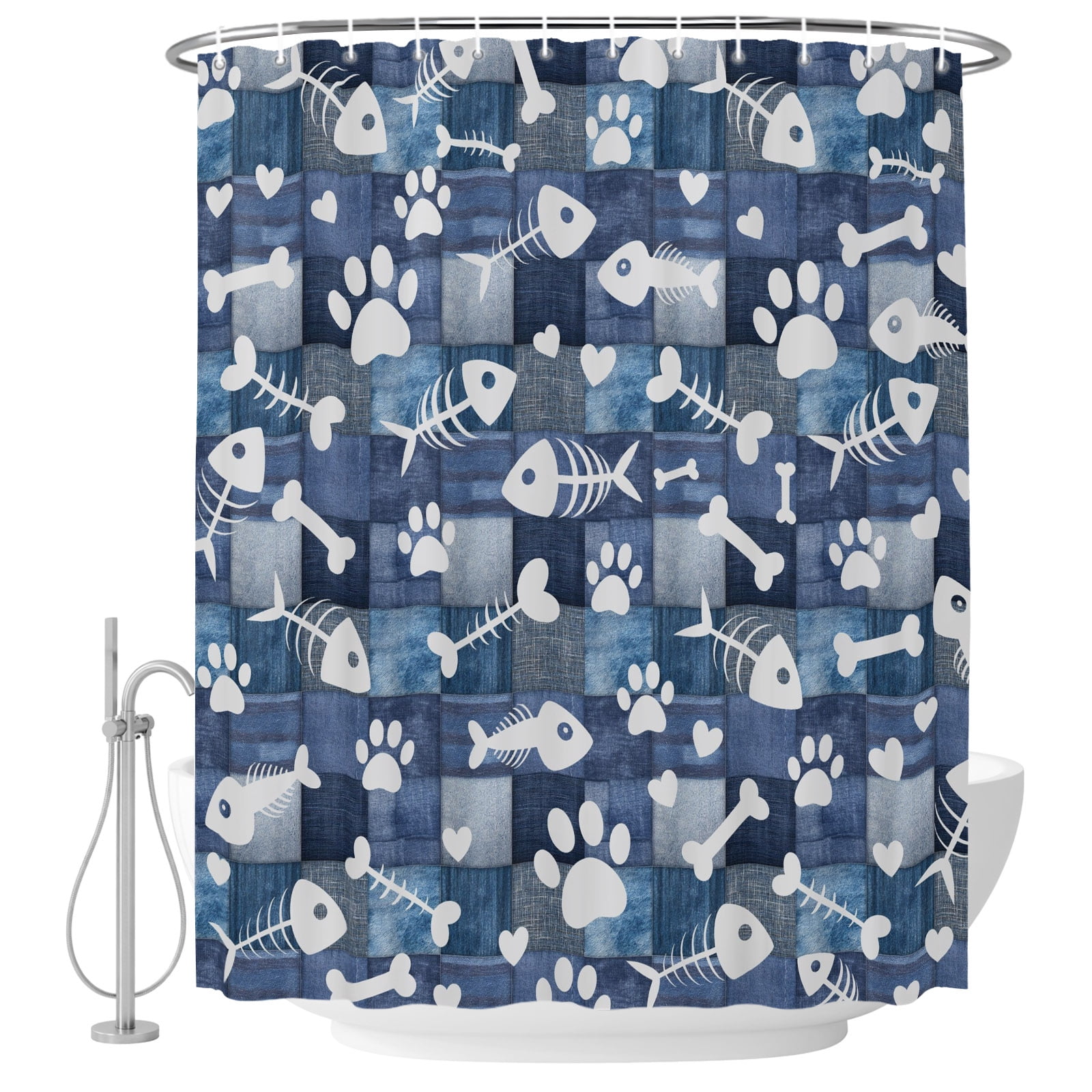 Cartoon Coastal Shower Curtains for Bathroom, Waterproof Fabric Bath ...