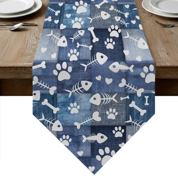 Cartoon Coastal Table Runner Linen Burlap Table Runner 72 Inches Long ...