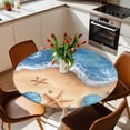 Cartoon Coastal Waves Beach Round Fitted Tablecloth with Elastic Edge ...