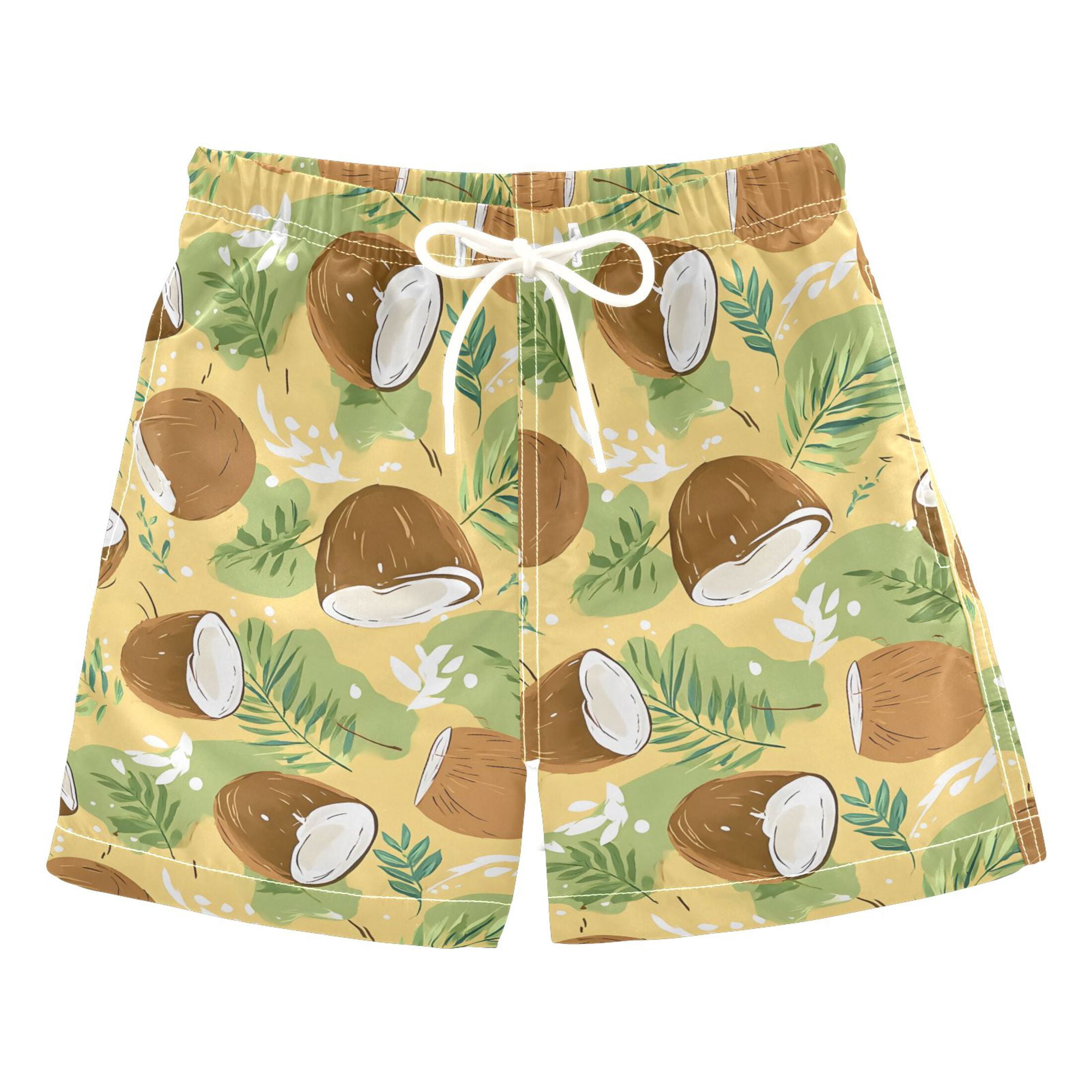 Cartoon Coconut Leaves Pattern Swim Trunks Quick Dry Beach Pool Board ...