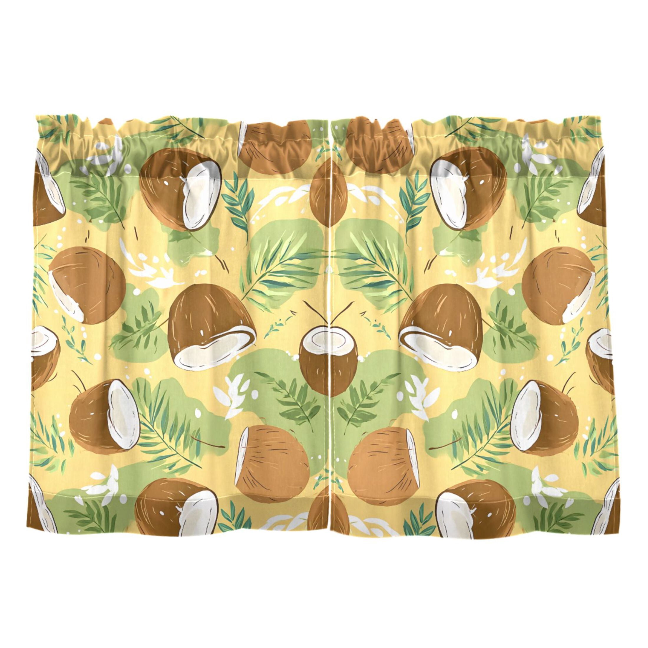 Cartoon Coconut Leaves Pattern Tier Curtains Tier Kitchen Living Room ...