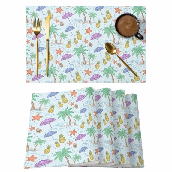 Cartoon Coconut Trees Placemats Set of 6 Summer Cute Tropical Plants ...