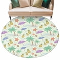 Cartoon Coconut Trees Round Rug 8ft Washable Circle Rugs Non Slip ...