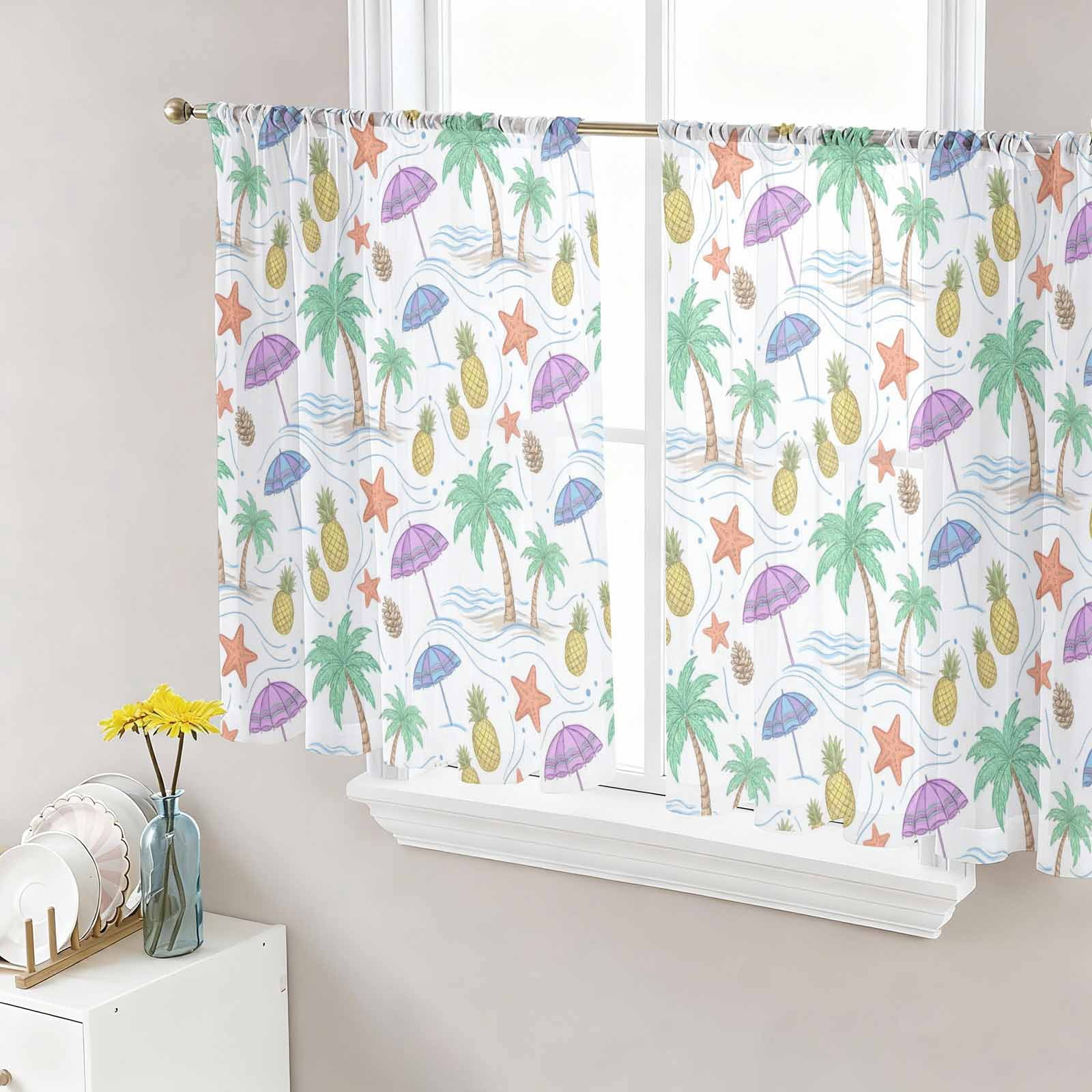 Cartoon Coconut Trees Sheer Curtains for Living Room Bedroom Summer ...