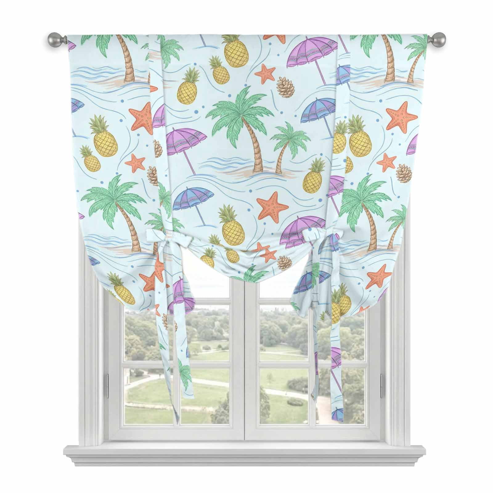 Cartoon Coconut Trees Tie Up Curtains for Window, Thermal Insulated ...