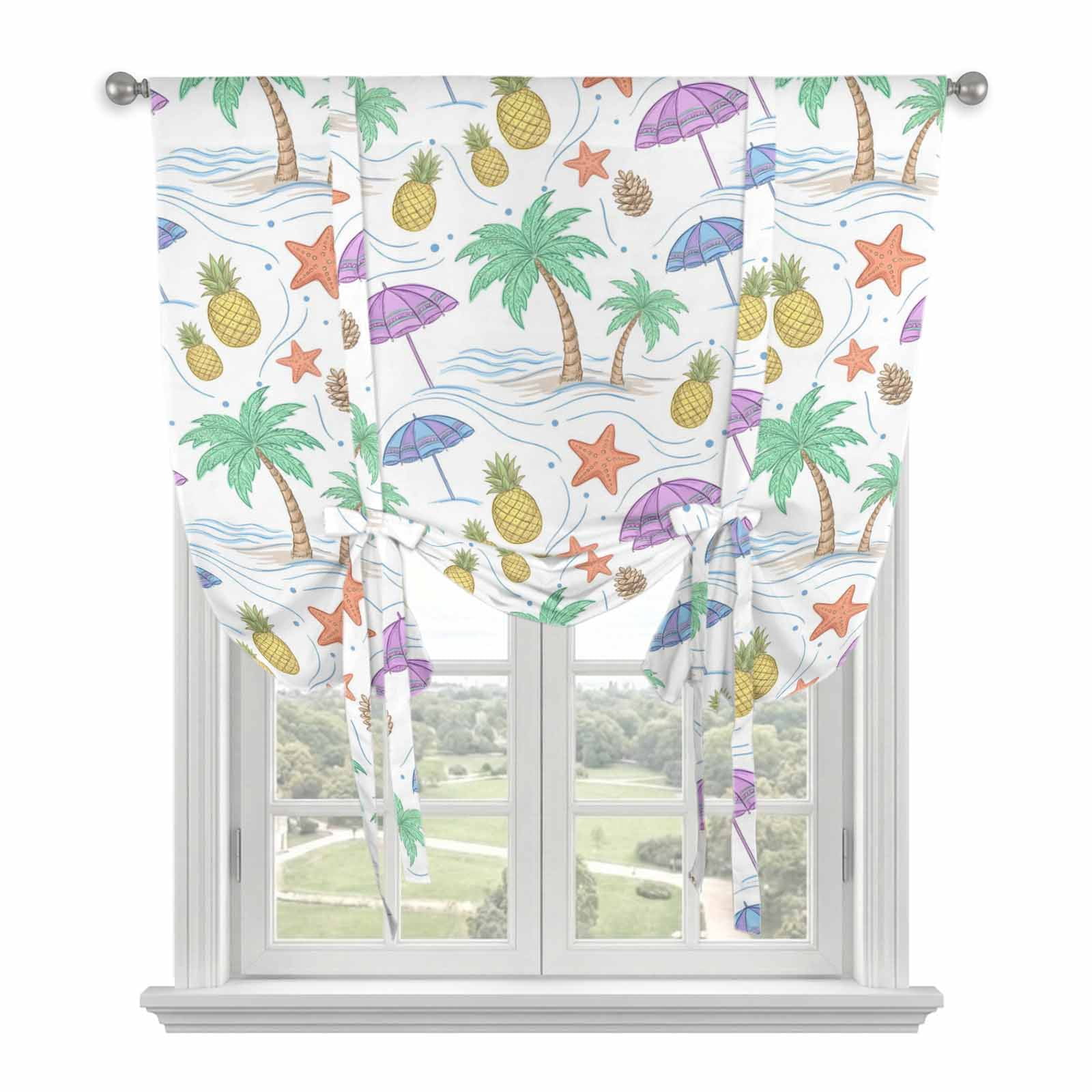 Cartoon Coconut Trees Tie Up Curtains for Window, Thermal Insulated ...