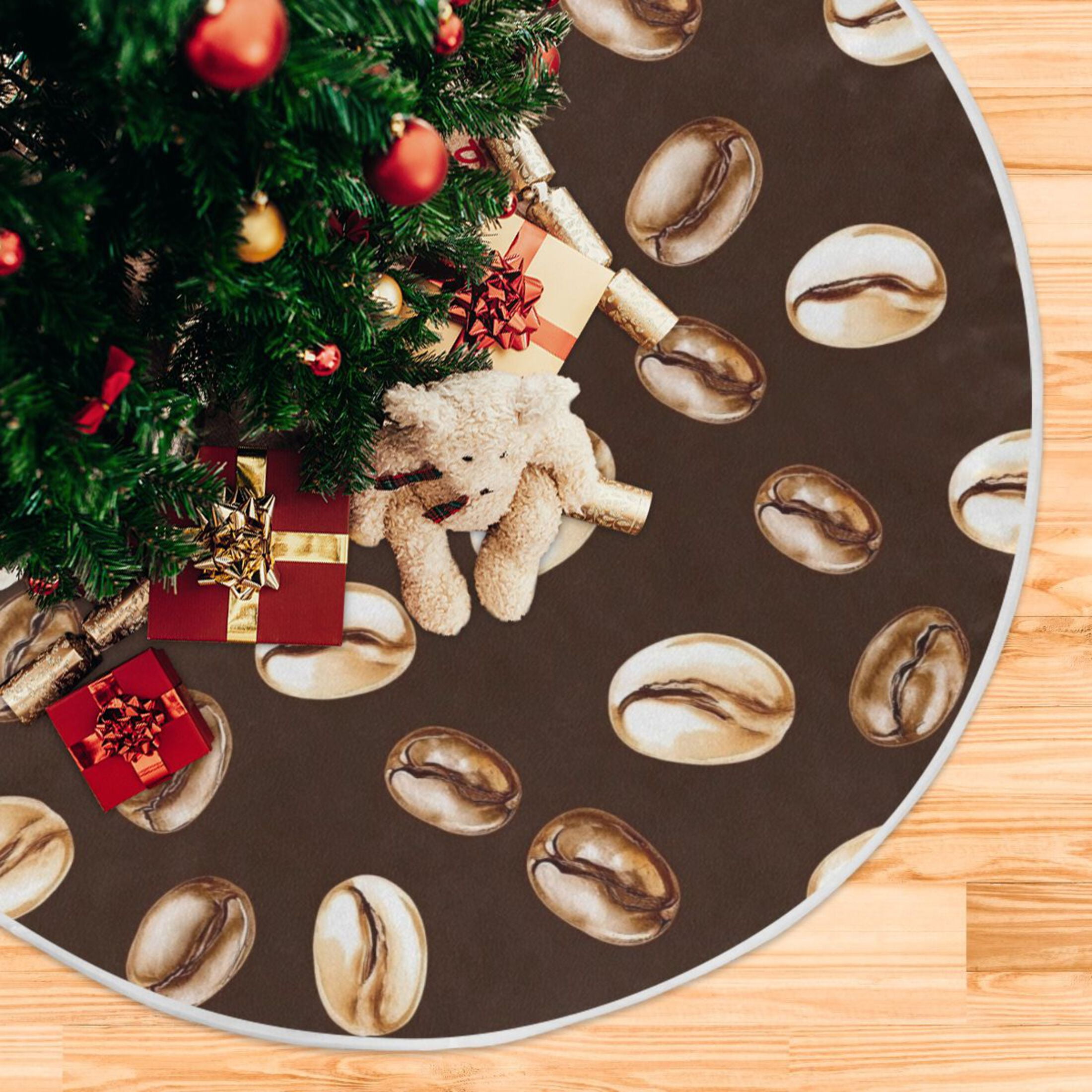 Cartoon Coffee Bean Christmas Tree Skirt Stand Mat Waterproof Floor ...