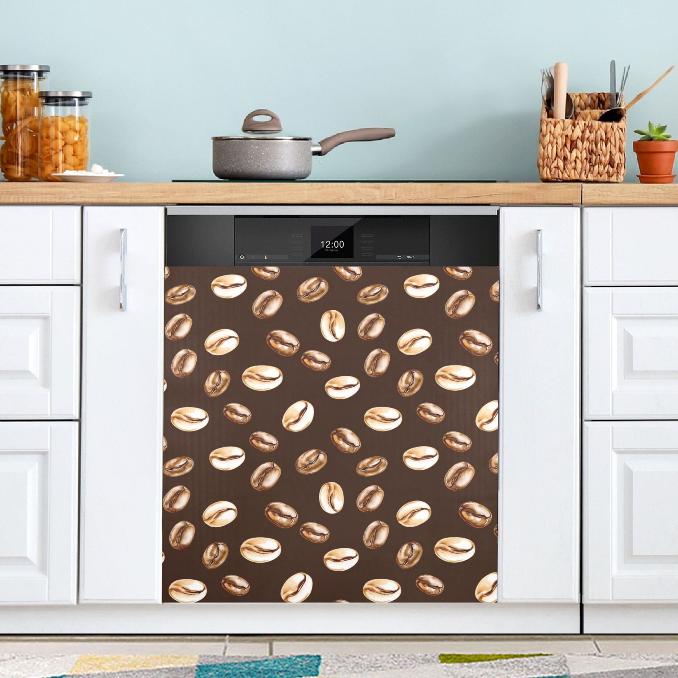 Cartoon Coffee Bean Dishwasher Magnet Cover for Washers Fridge Panel ...