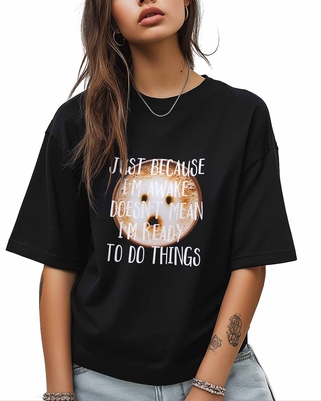 Cartoon Coffee Graffiti T Shirts for Women Short Sleeve Cotton Crewneck ...
