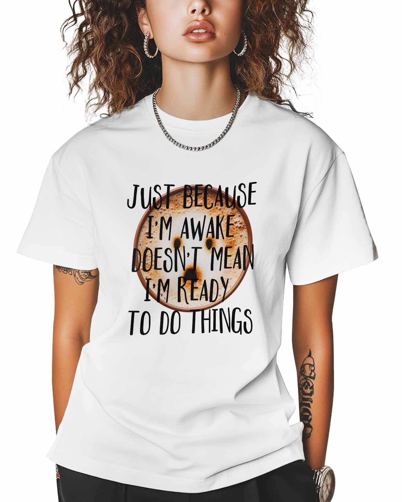 Cartoon Coffee Graffiti T Shirts for Women Short Sleeve Cotton Crewneck ...