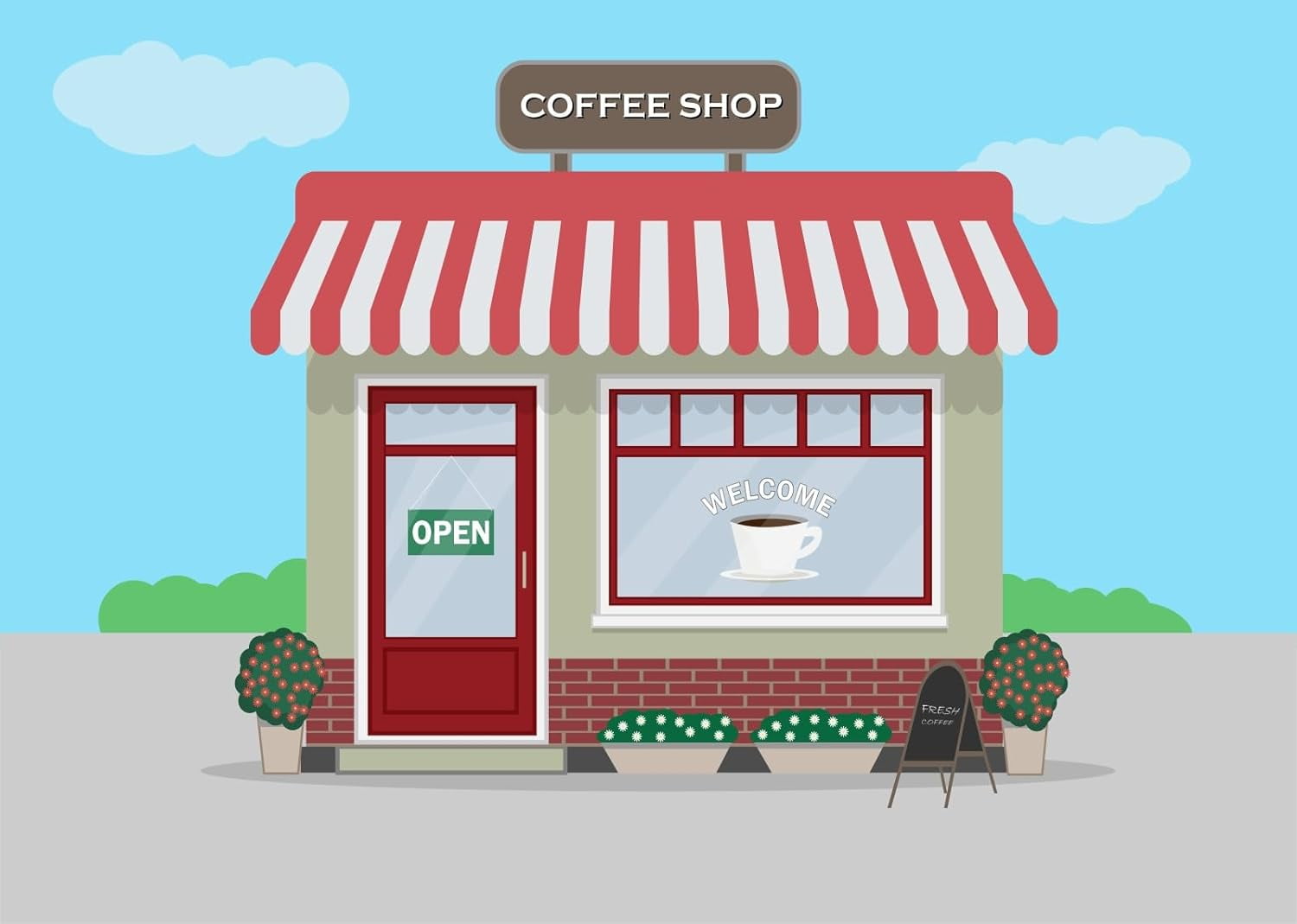 Cartoon Coffee Shop Photography Backdrop Street Cafe Bar Restaurant ...