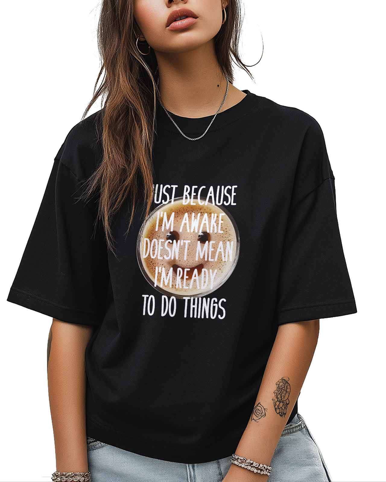 Cartoon Coffee Smile T Shirts for Women Short Sleeve Cotton Crewneck T ...