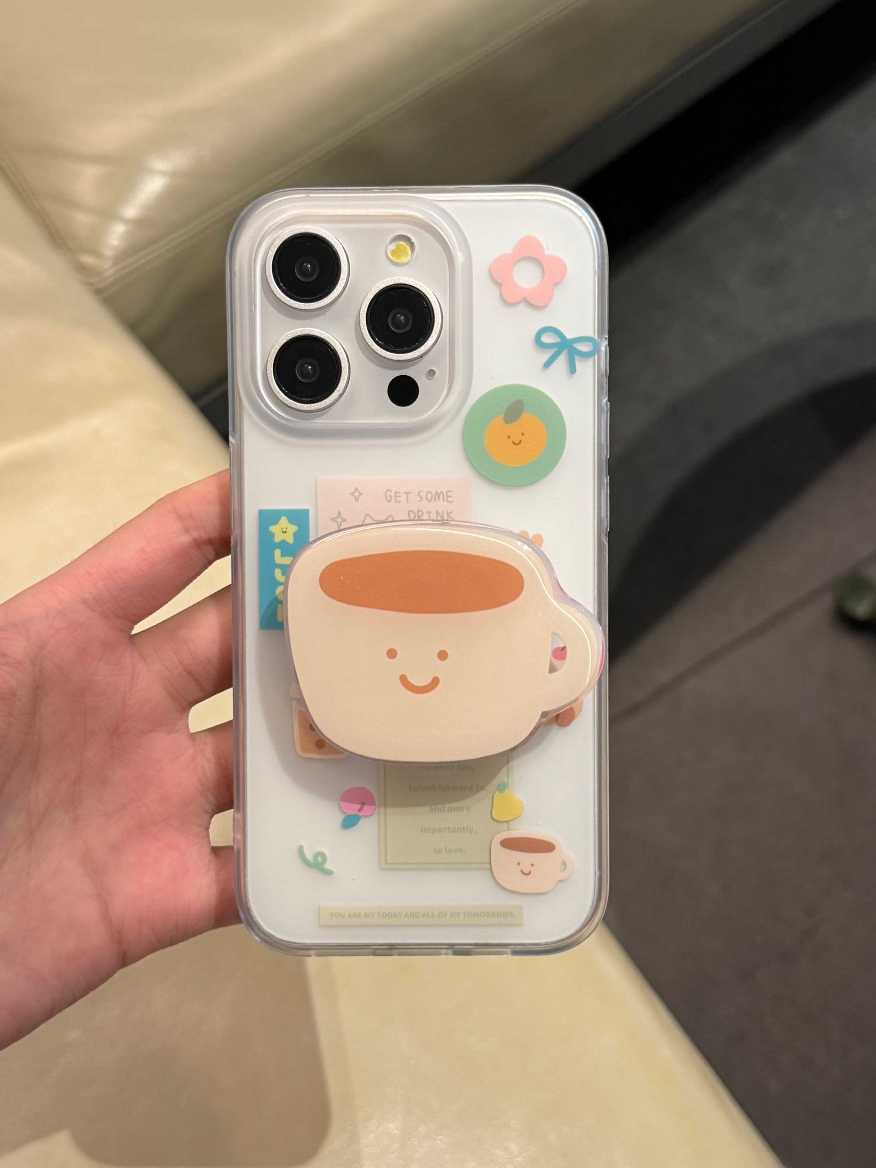 Cartoon Coffee Stand Holder Phone Case Matte Cover For Iphone 15ProMax 14Pro 15 13 Pro Max 12 ...