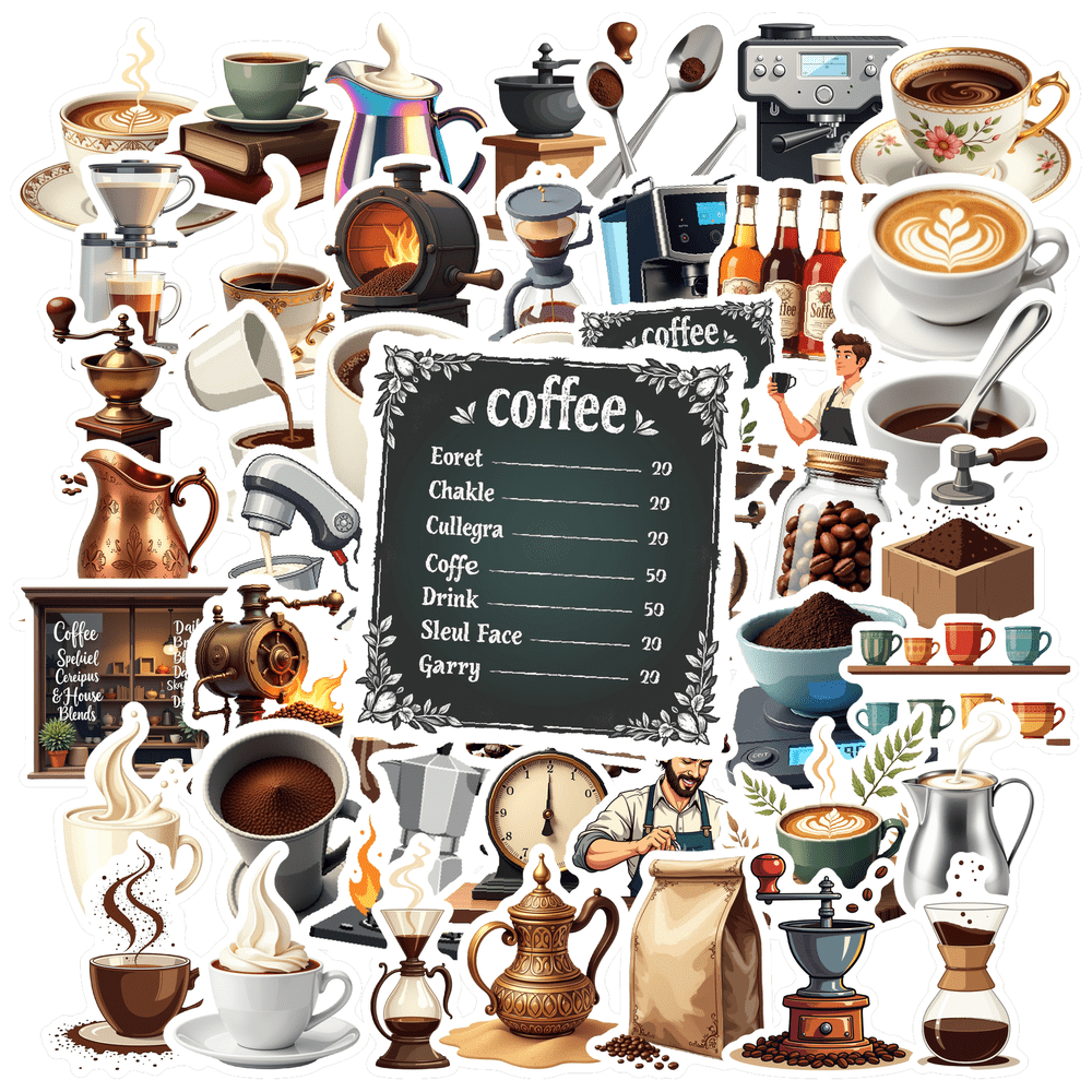 Cartoon Coffee Theme Stickers, Waterproof Coffee Theme Sticker for ...