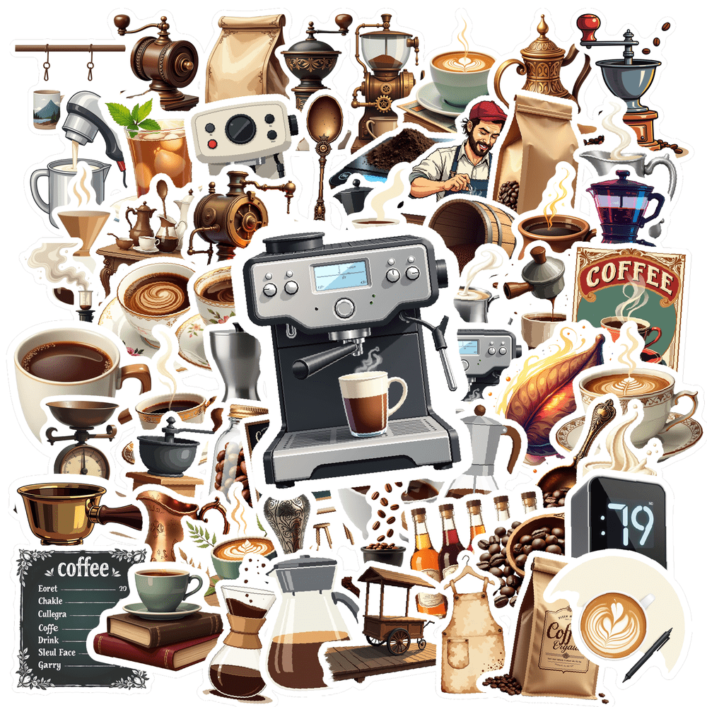 Cartoon Coffee Theme Stickers, Waterproof Coffee Theme Sticker for ...