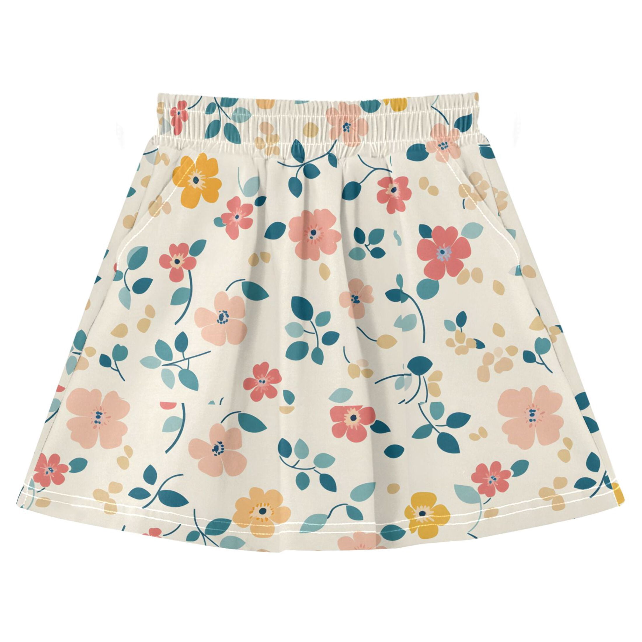 Cartoon Color Art Flower Athletic Skirt with Pockets and Built-in ...