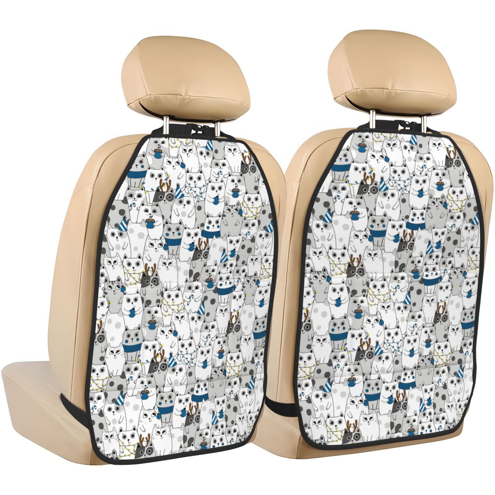 Cartoon Color Cute Cat Backseat Car Organizer, 2 Pack Kick Mats Back ...