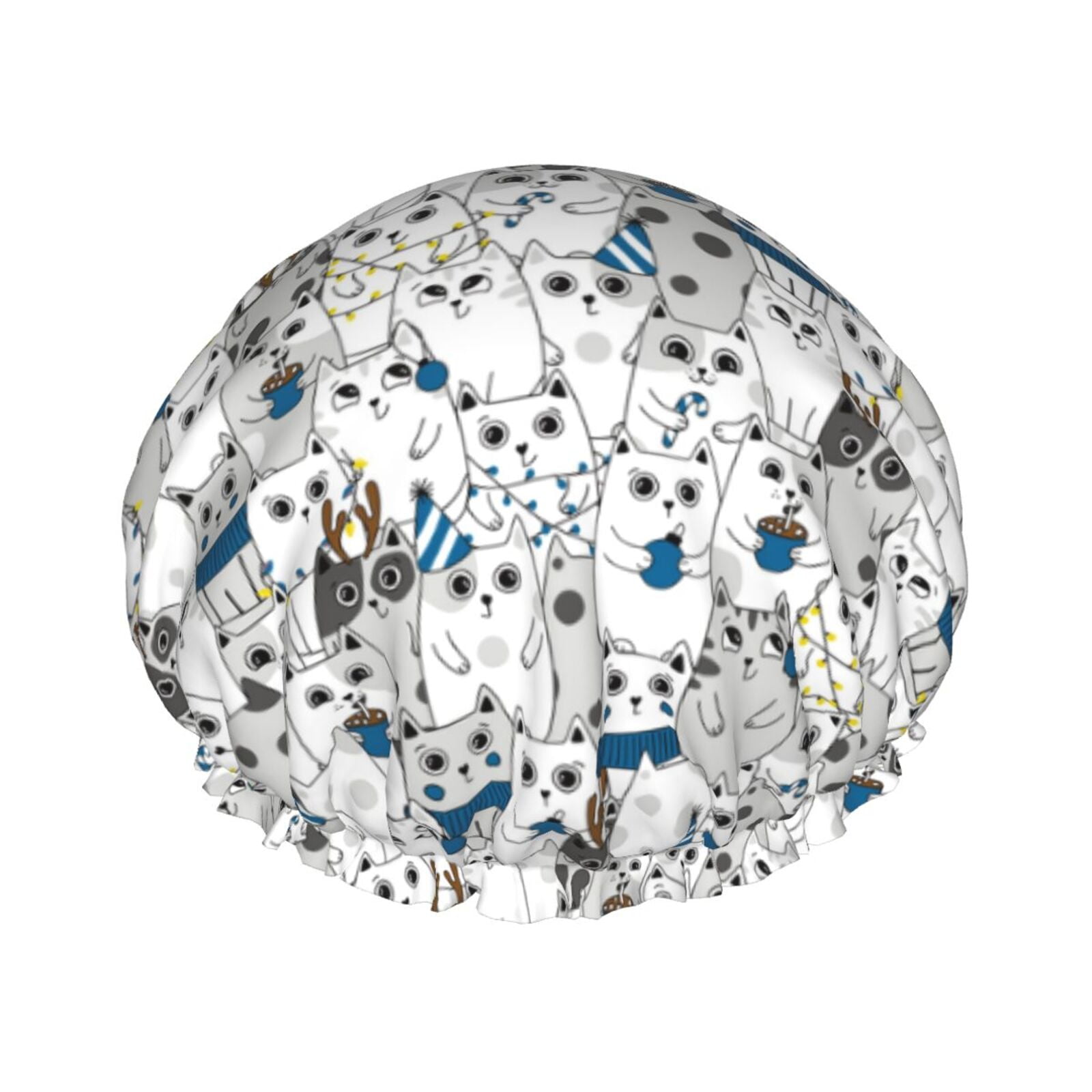 Cartoon Color Cute Cat Shower Cap for Women, Double Waterproof Layers ...