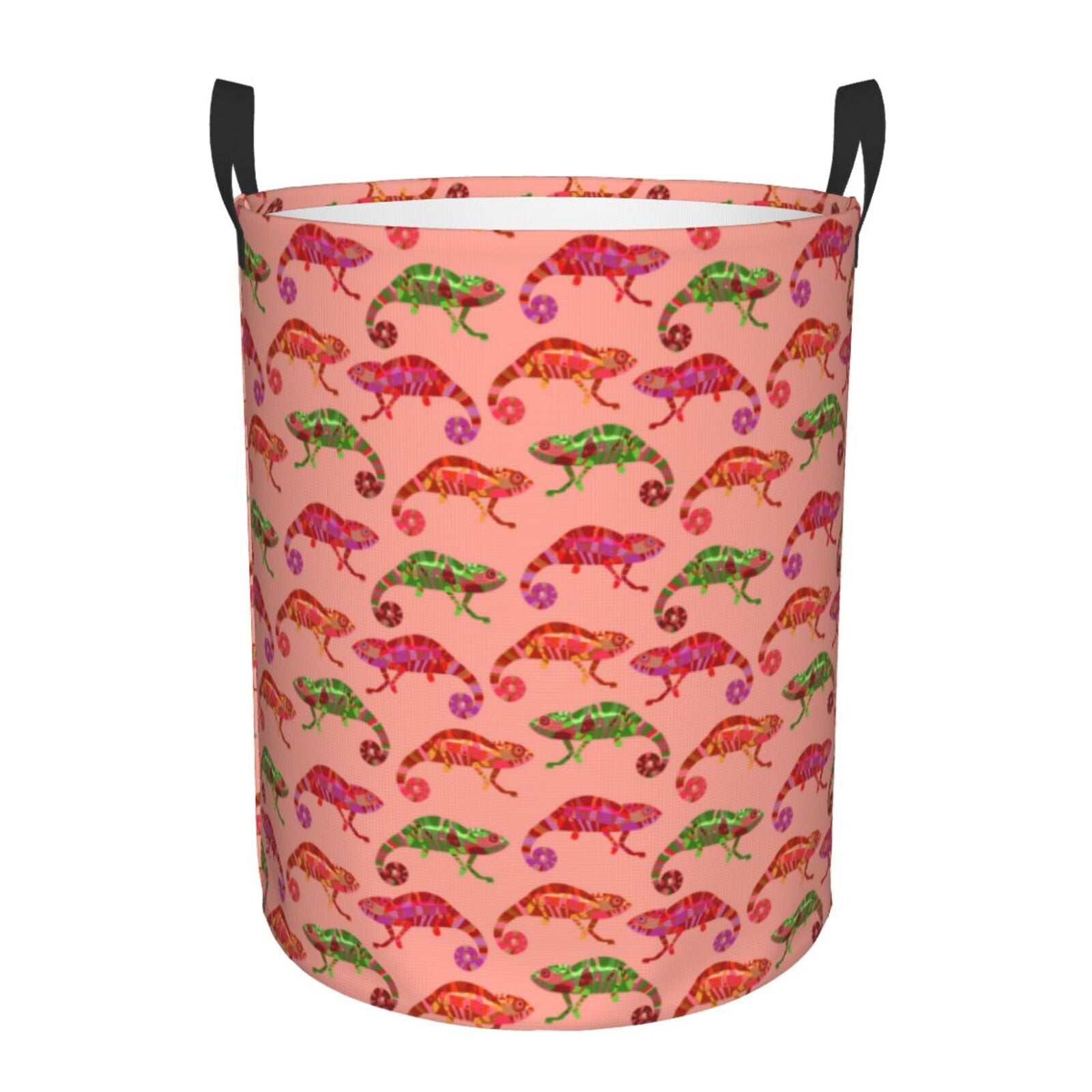 Cartoon Color Cute Lizard Green Round Laundry Basket, Laundry Hamper ...