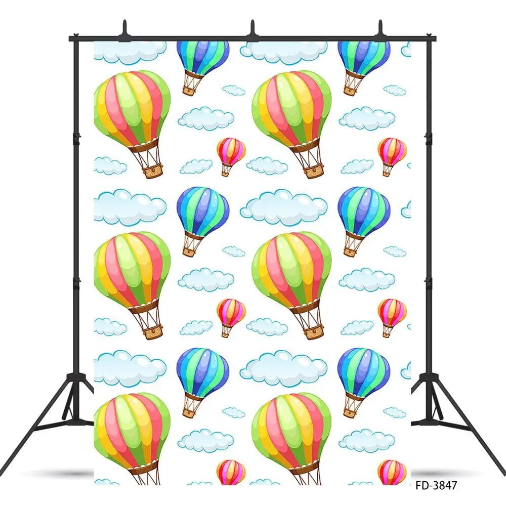 Cartoon Color Hot Air Balloon Photo Background Photoph Birthday Party ...
