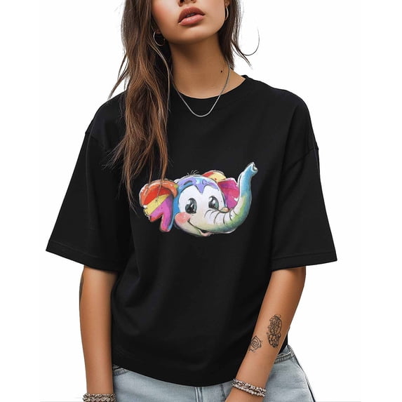 Cartoon Color T Shirts for Women Short Sleeve Cotton Crewneck T-Shirt ...