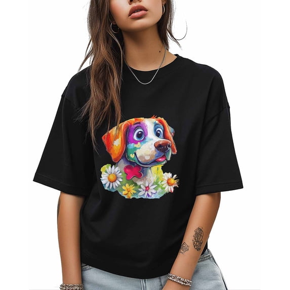 Cartoon Color T Shirts for Women Short Sleeve Cotton Crewneck T-Shirt ...