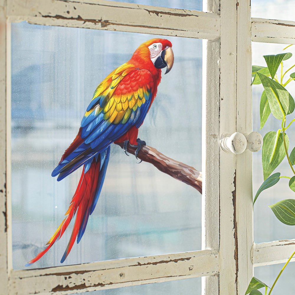 Cartoon Colored Parrot Glass Window Decoration Sticker | Electrostatic ...