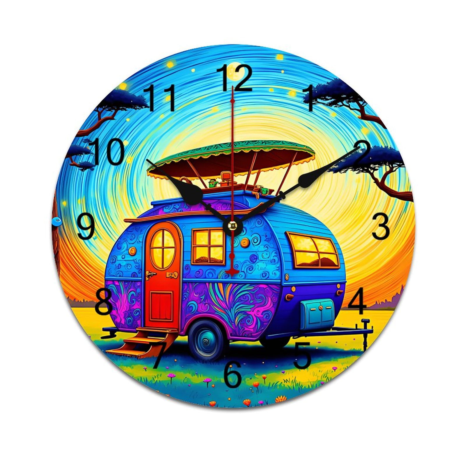 Cartoon Colorful Camper Vans Fire Trucks Bedroom Wall Clock Large ...