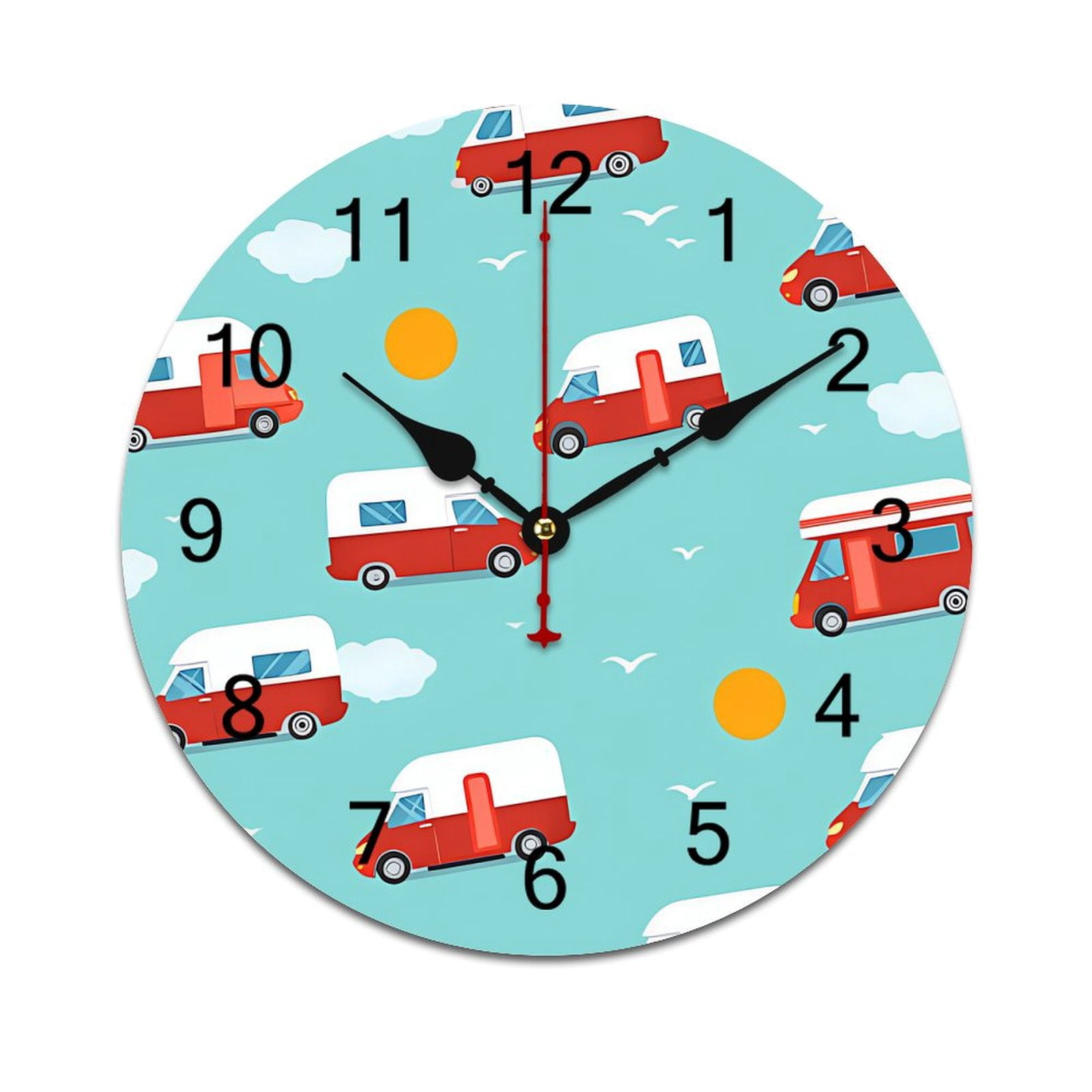 Cartoon Colorful Camper Vans Fire Trucks Bedroom Wall Clock Large ...
