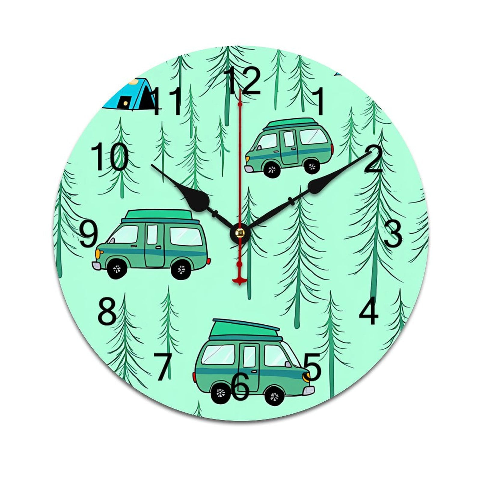 Cartoon Colorful Camper Vans Fire Trucks Bedroom Wall Clock Large ...