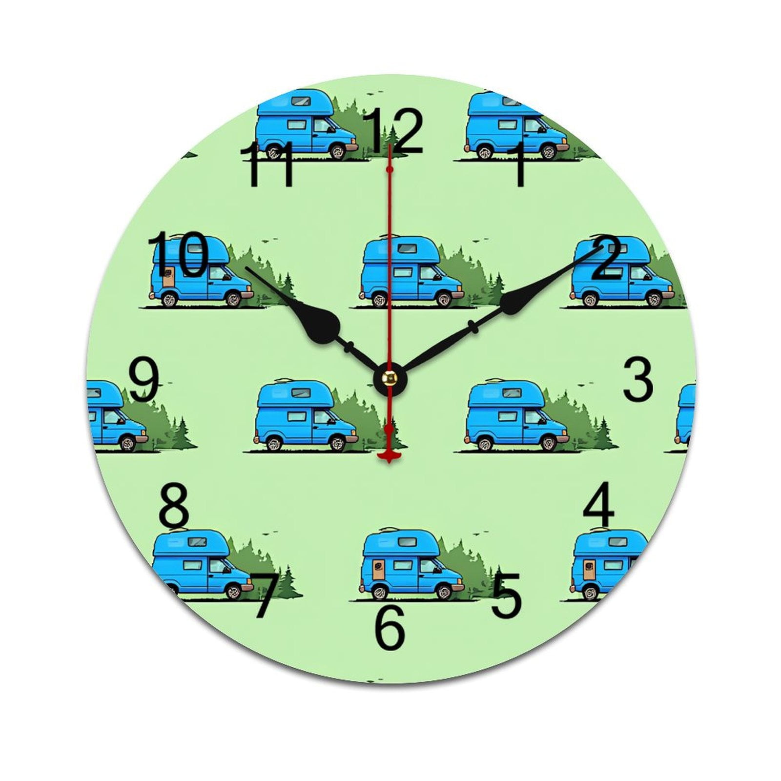 Cartoon Colorful Camper Vans Fire Trucks Bedroom Wall Clock Large ...