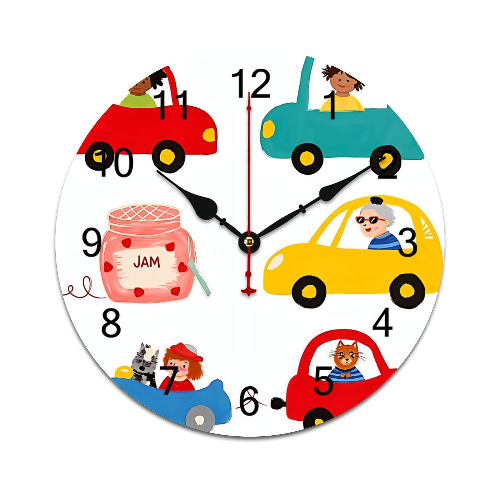 Cartoon Colorful Camper Vans Fire Trucks Bedroom Wall Clock Large ...