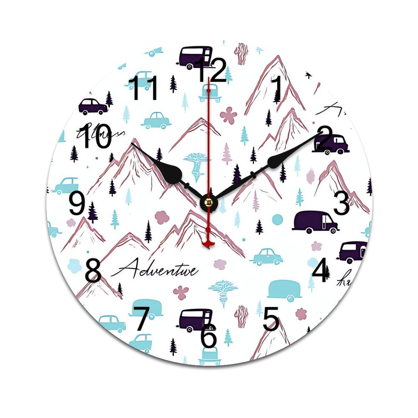 Cartoon Colorful Camper Vans Fire Trucks Bedroom Wall Clock Large ...