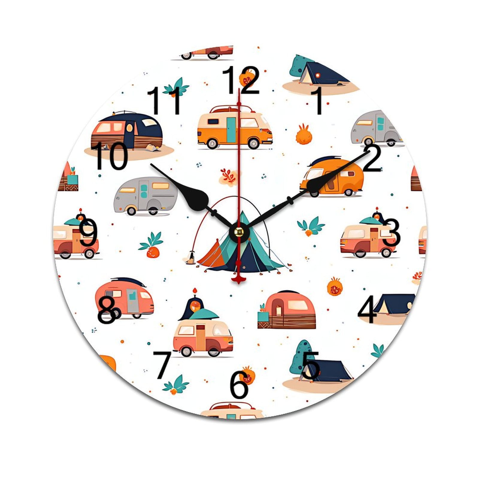Cartoon Colorful Camper Vans Fire Trucks Printed Silent Wall Clock ...