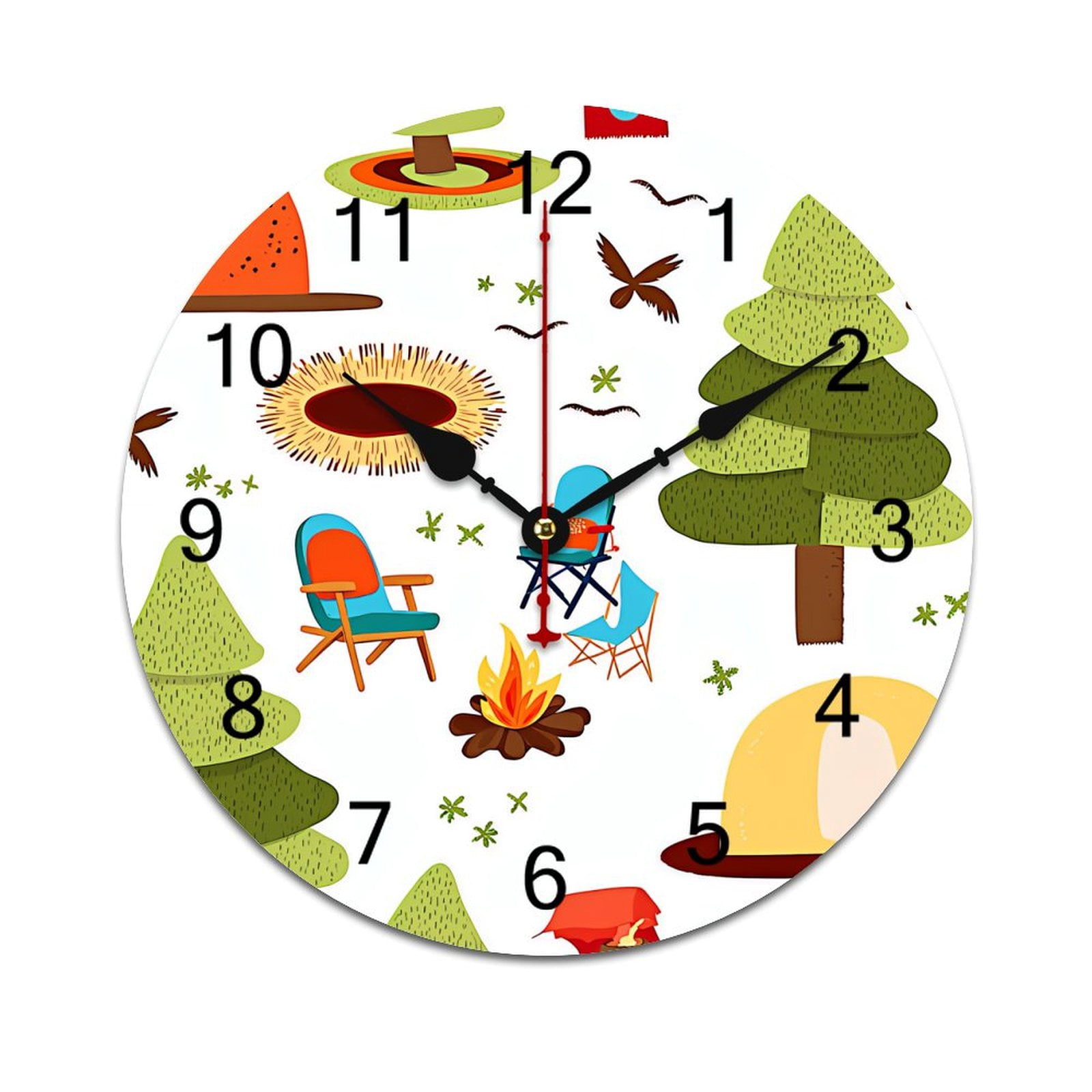 Cartoon Colorful Camper Vans Fire Trucks Printed Silent Wall Clock ...
