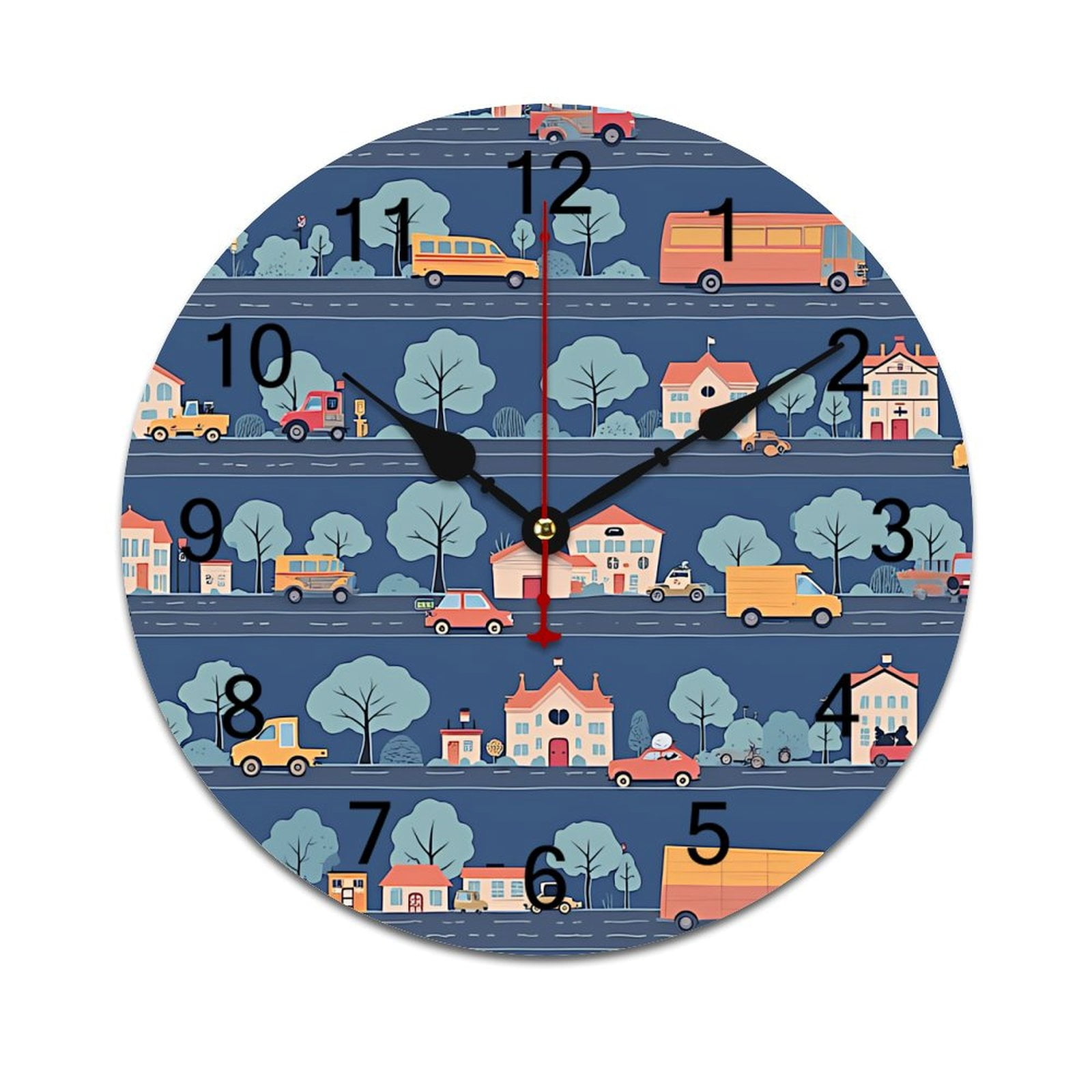 Cartoon Colorful Camper Vans Fire Trucks Printed Silent Wall Clock ...